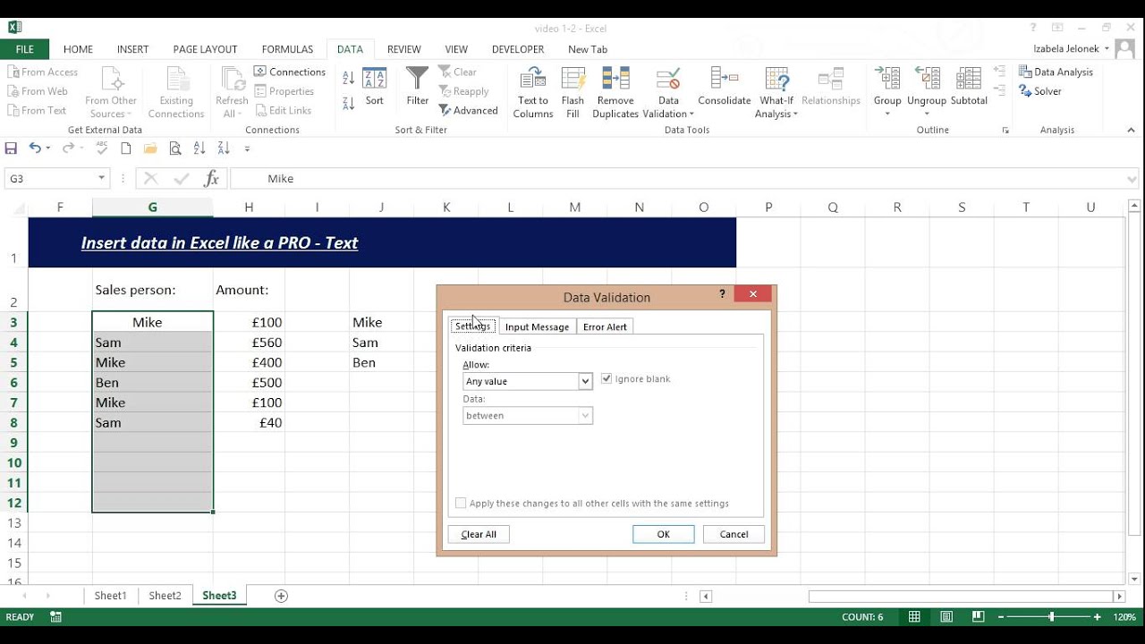 Excel 2013 Video 4 How To Enter Text In Excel Like A PRO YouTube Excel 2013 Video 4 How To Enter Text In Excel Like A PRO YouTube