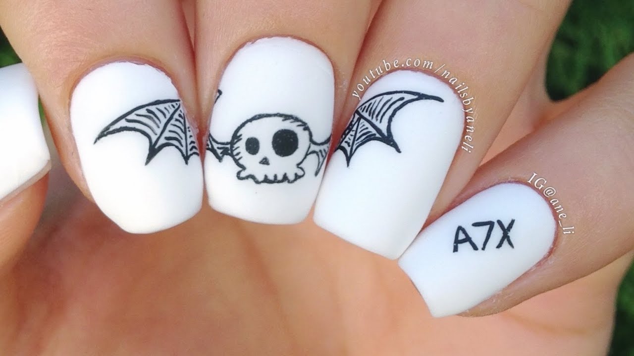 A7X Simplified Deathbat Nail Art - YouTube