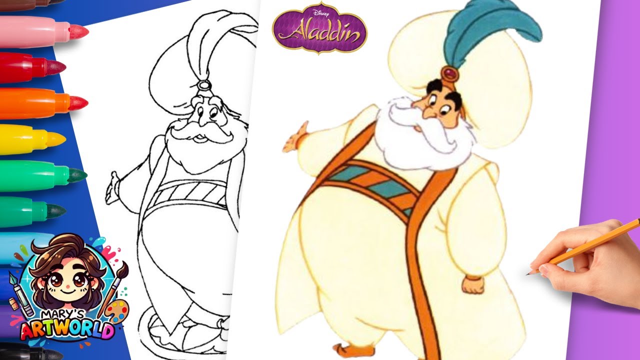 How to draw The Sultan (Jasmine's father) / Как нарисовать султана ...