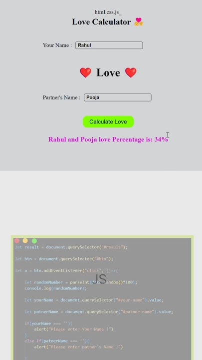 Love Calculator Using Html and Css only #love #calculator #shorts #lovestatus - YouTube