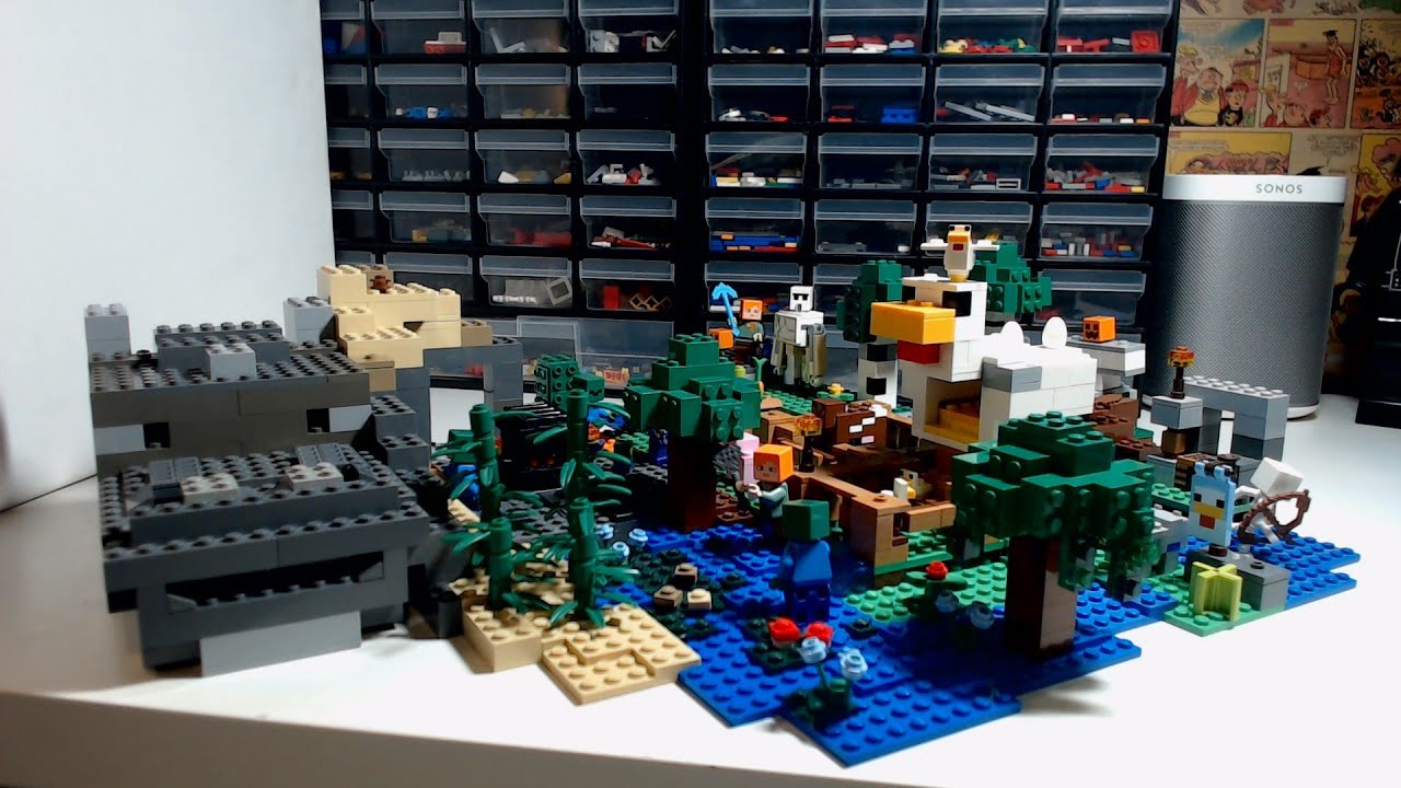 Lego minecraft world showcase and custom ender dragon head - YouTube