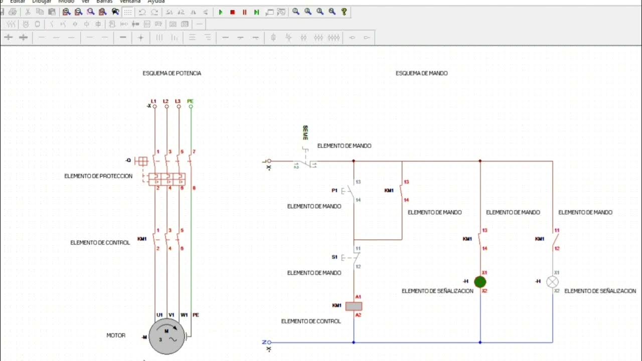 programar el accionamiento del contactor con KM1 controlar el encendido de un motor trifásico ...