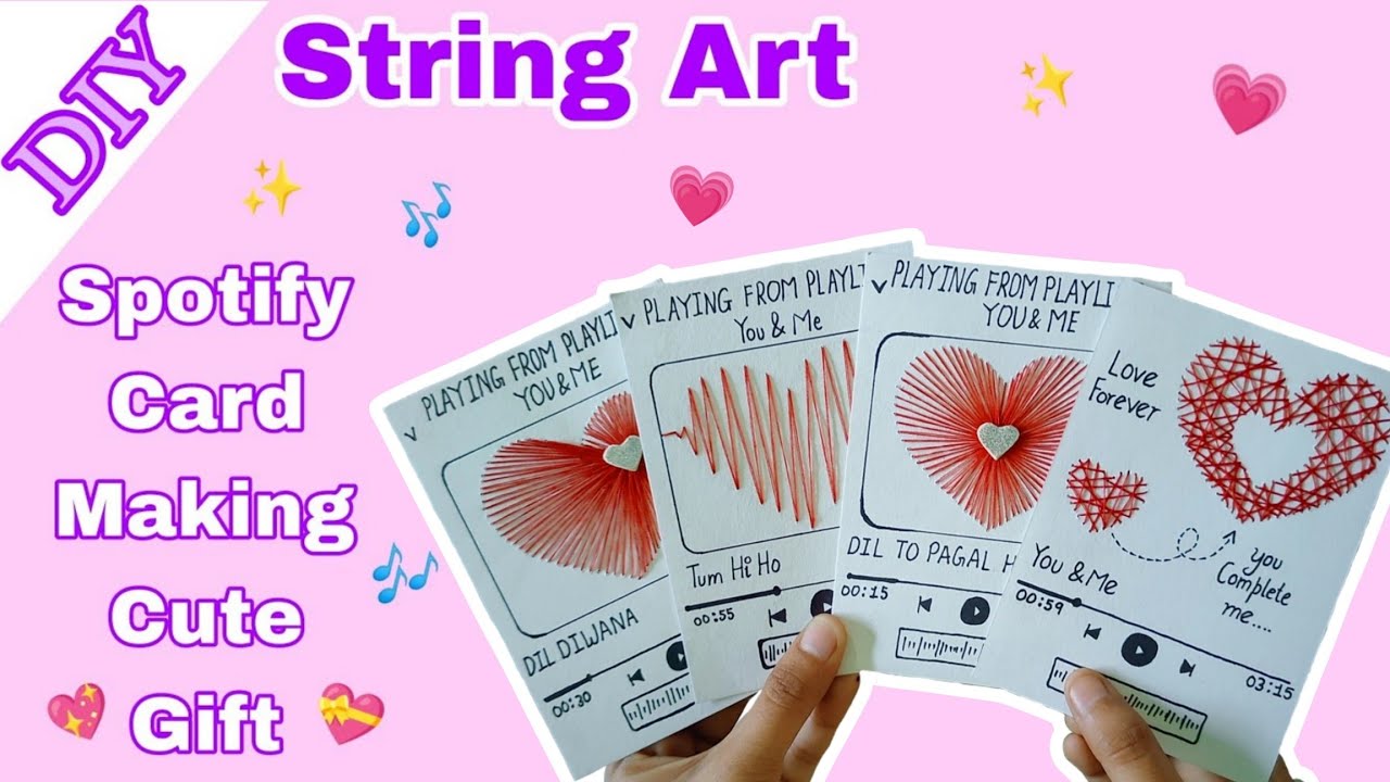 4 Cute Red Heart String Art DIY | Spotify Card Making | Cute Gift Idea ...