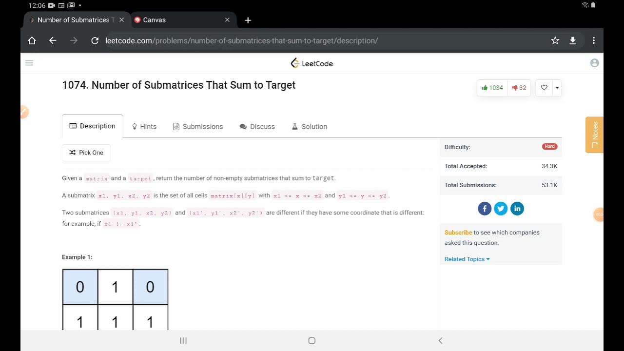 Leetcode Problem 1074. Number of Submatrices That Sum to Target - YouTube