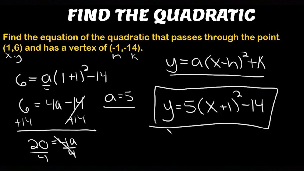 Find The Equation Of The Quadratic - Point and Vertex Given - Vertex ...