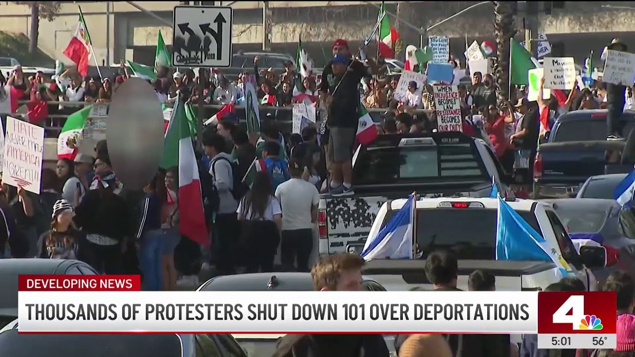 Thousands of demonstrators shut down 101 over deportations - YouTube