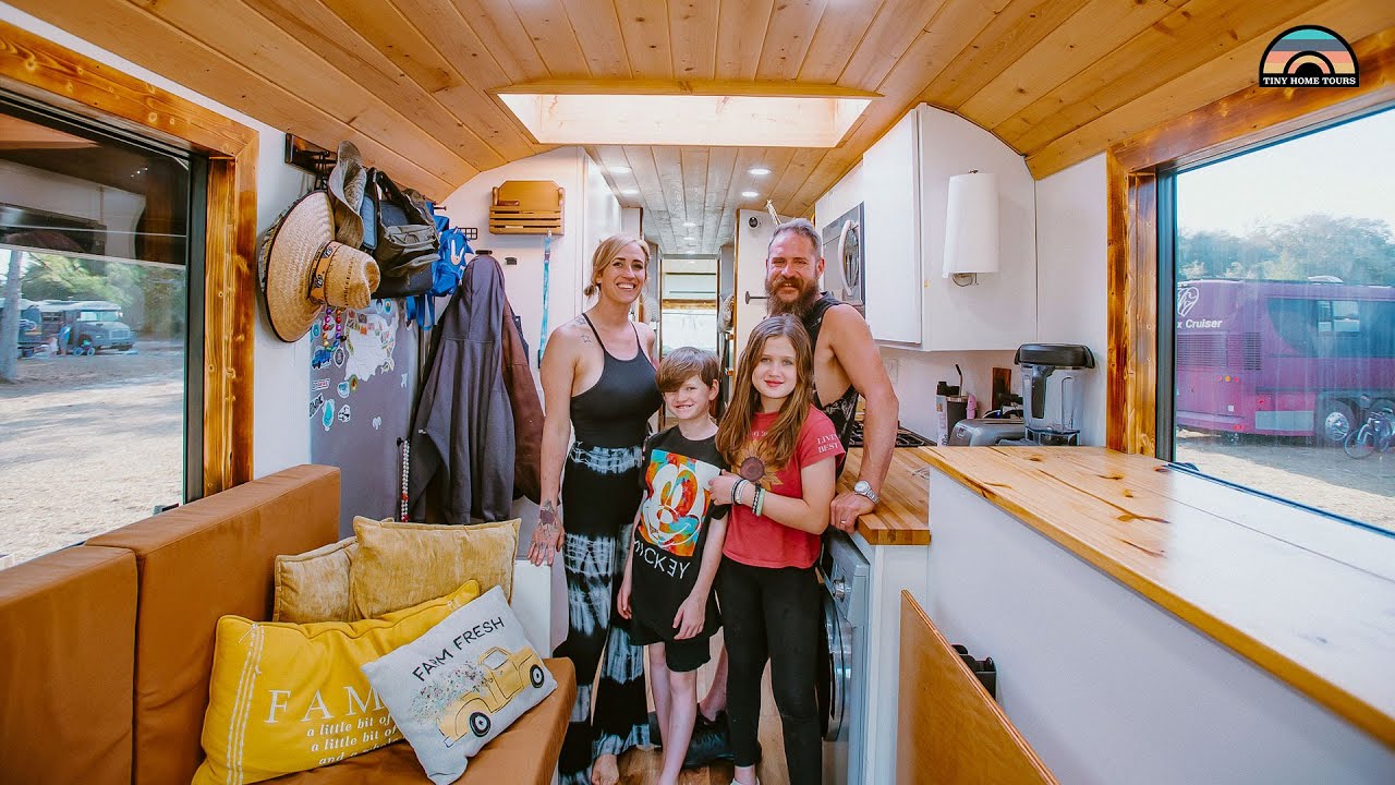 Skoolie w/ 18" Roof Raise & Bunk Room - Family of 4 - YouTube