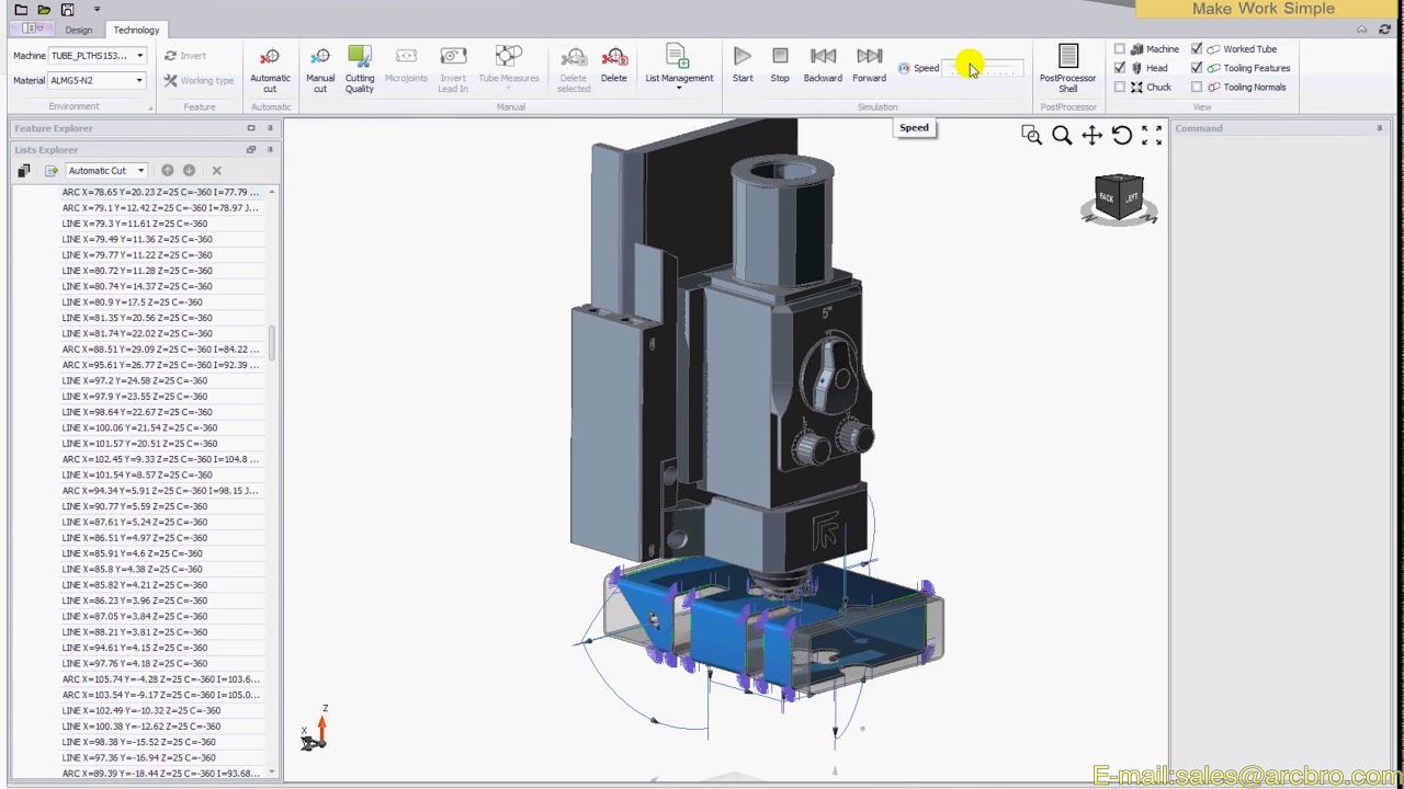 ARCBRO Pipe Software - 31 Automatic Cut And Simulation 4 axes - YouTube