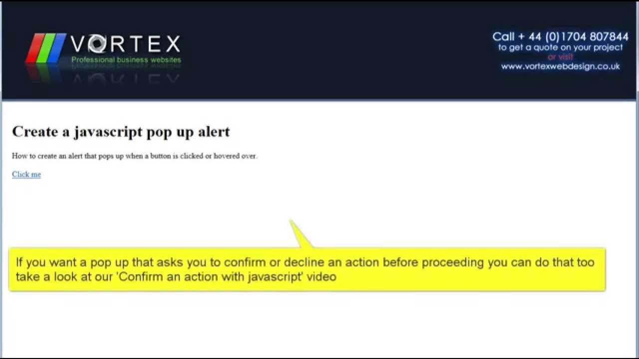 How to create a javascript pop up message or alert - Tutorial - YouTube