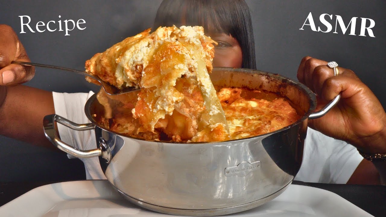 ASMR CHICKEN LASAGNA PASTA MUKBANG & RECIPE (NO Talking) |Slurpy Sticky ...