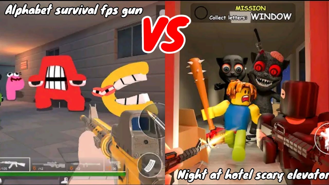 Alphabet survival fps gun game vs Night at hotel scary elevator ...