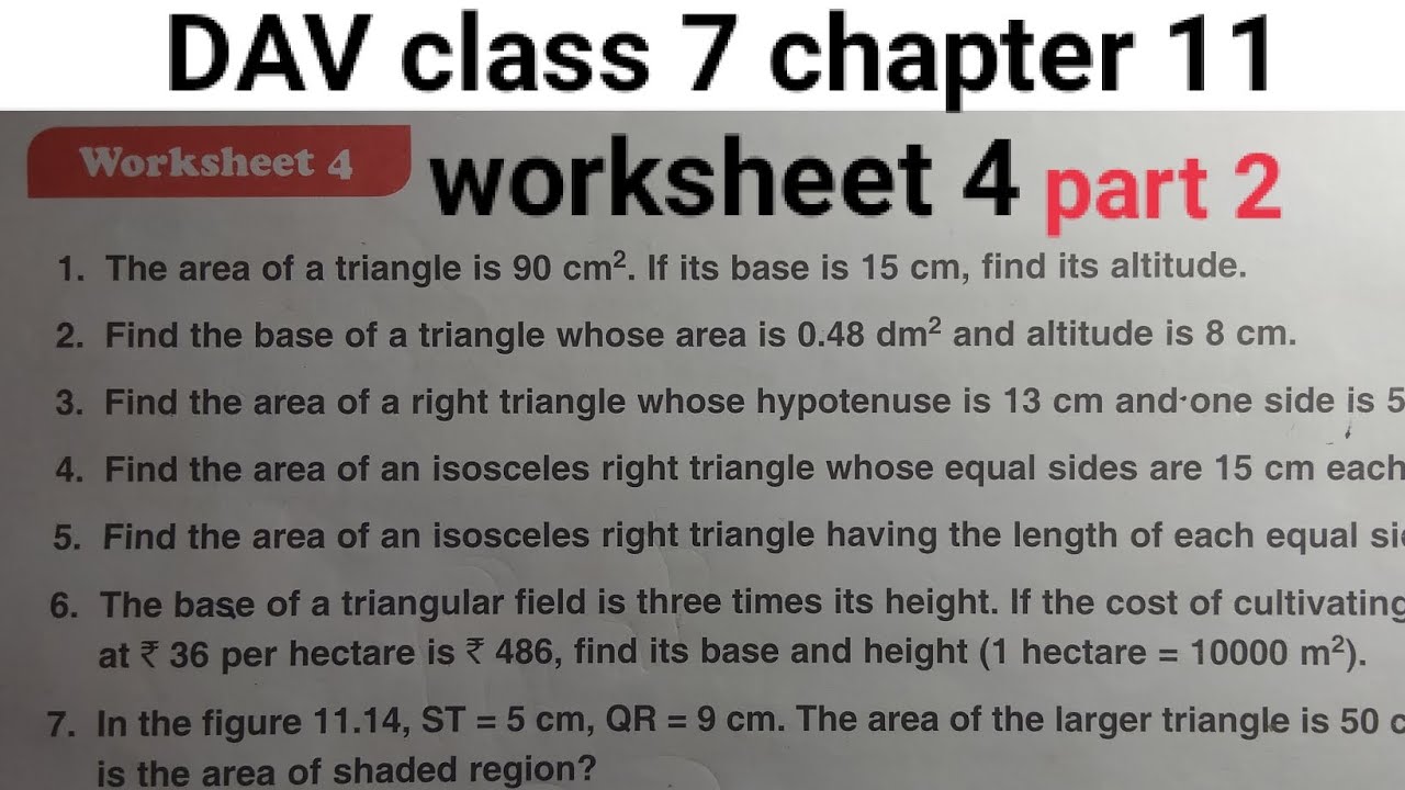 DAV class 7 chapter 11 worksheet 4 ।Class 7 maths chapter 11 worksheet ...