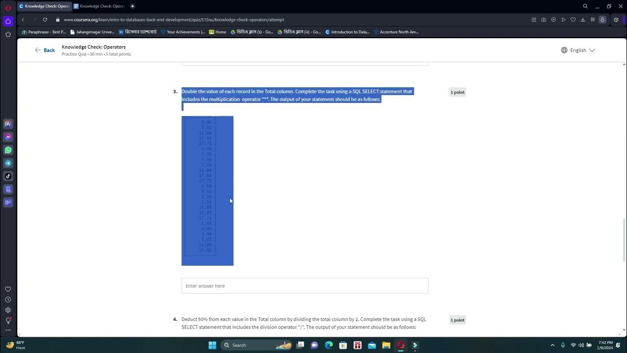 Knowledge Check: Operators Coursera | Introduction to Databases for ...