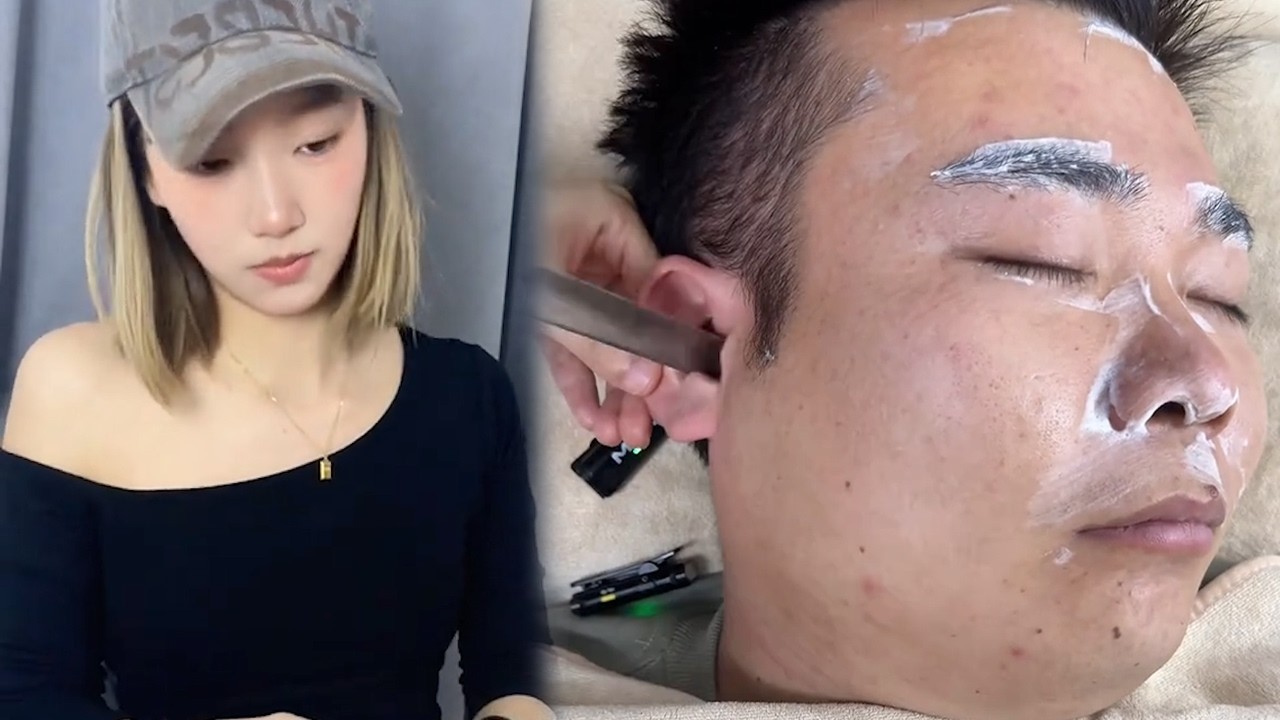 💈Facial cleaning！Lady Shaving！Removes dead skin！Skin care！#barber # ...