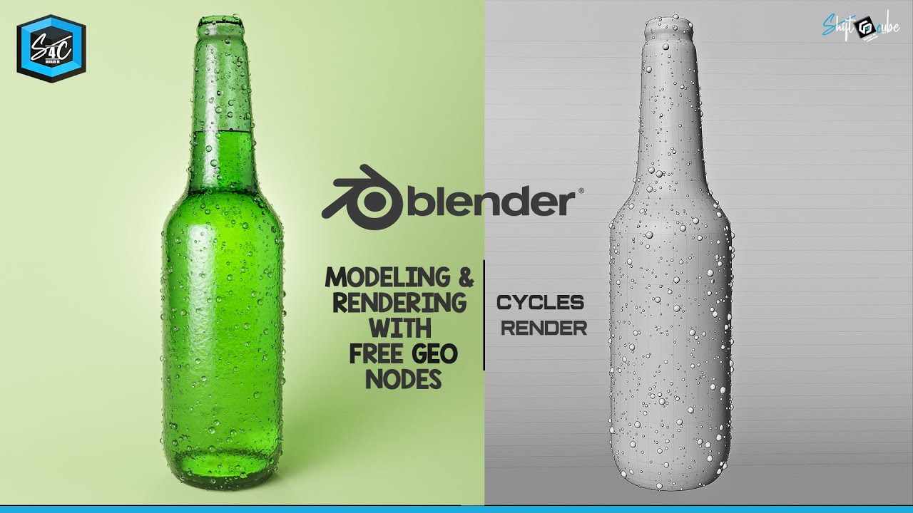 Making a Beer Bottle in Blender | Free Droplet Geometry Nodes | Full Process | Shift 4 Cube ...
