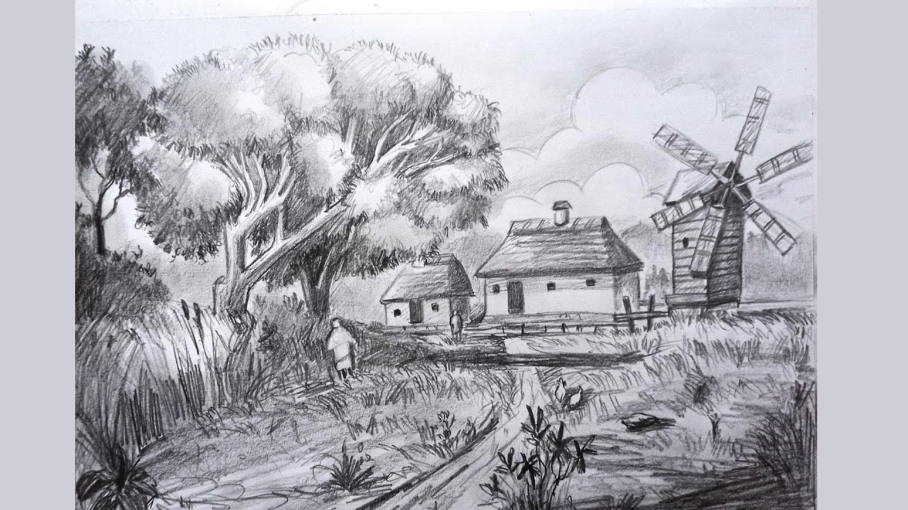 How to Draw and Shade Scenery | Easy Step By Step For Beginners ...