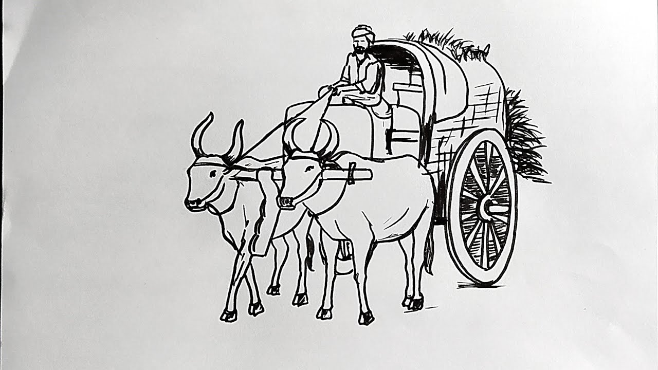 बैलगाड़ी का चित्र। How to draw Bullcart Easily - YouTube