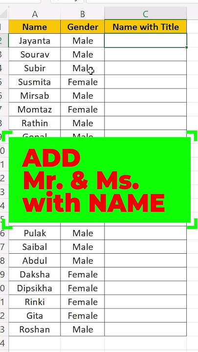 How to Add "Mr." and "Ms." in Excel sheet 😎||Advance Excel 🔥 #excelshorts #exceltricks # ...