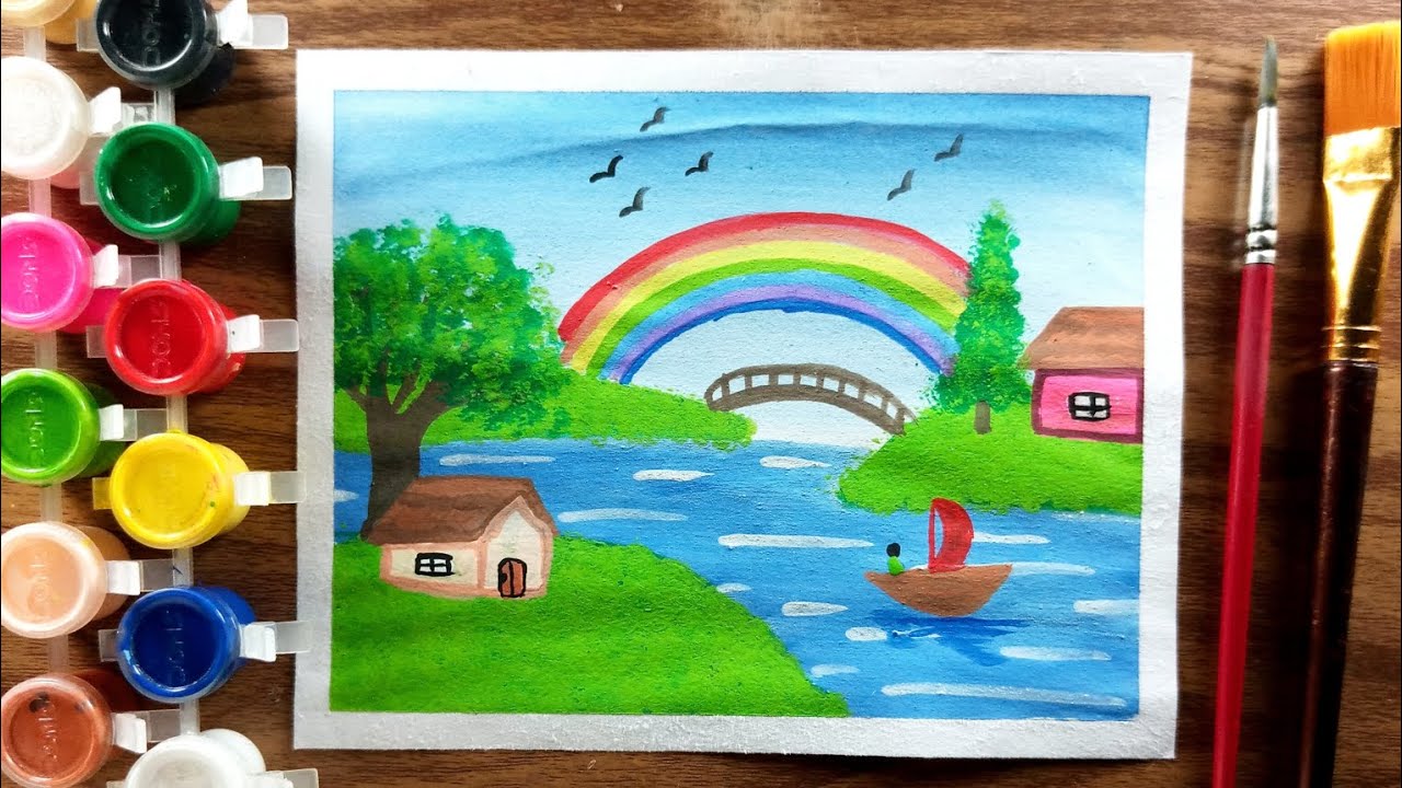 How to Paint a Watercolor Landscape with Rainbow Colors | Watercolor ...