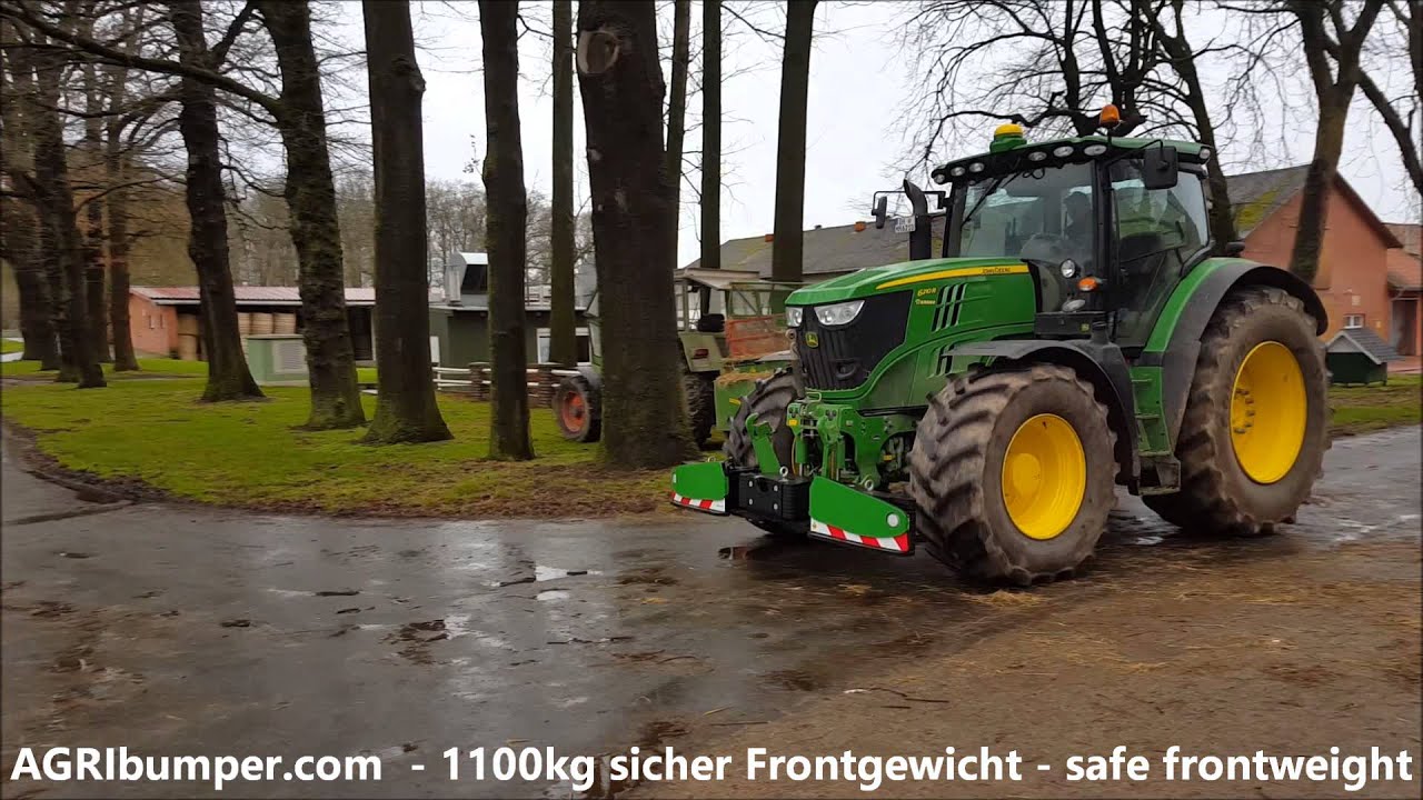 PROBEFAHRT TESTDRIVE John Deere 6R TRACTOR CRASH system von AGRIbumper ...