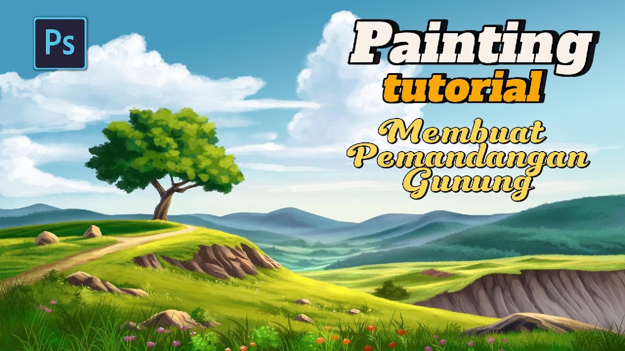 Digital painting #012 proses membuat pemandangan gunung. - YouTube