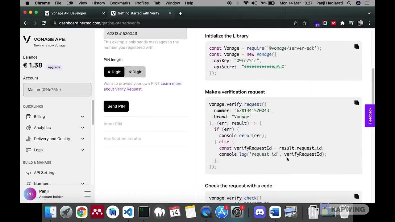 How to using Vonage (nexmo) sms gateway on node.js - YouTube
