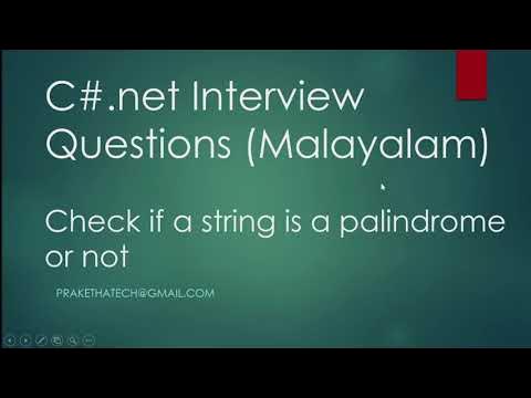 C# .Net Interview Questions | Check if a string is a palindrome or not | Malayalam - YouTube