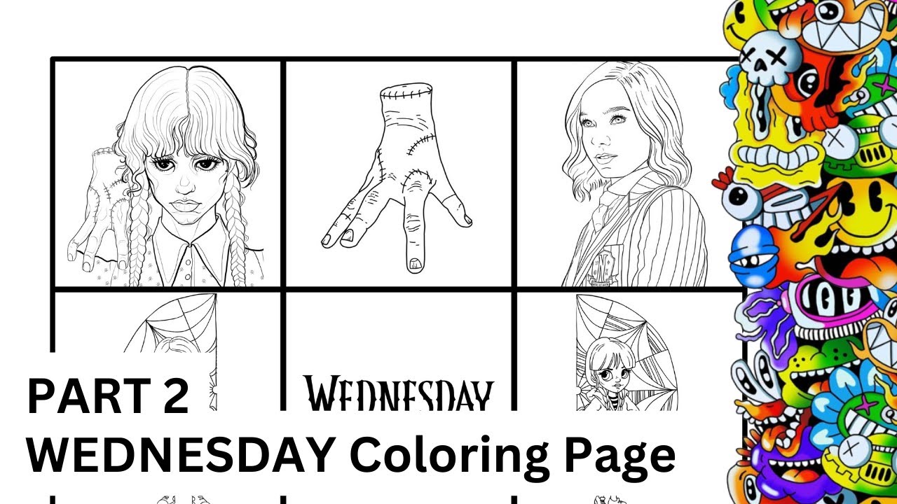 Wednesday Addams, Thing, Enid Coloring Pages || Part 2 and final result ...