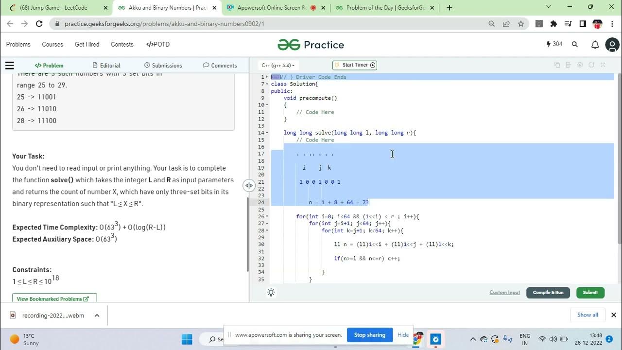 Gfg - Akku and Binary Numbers | gfg problem of the day | #gfgpotd | 26/12/22 - YouTube