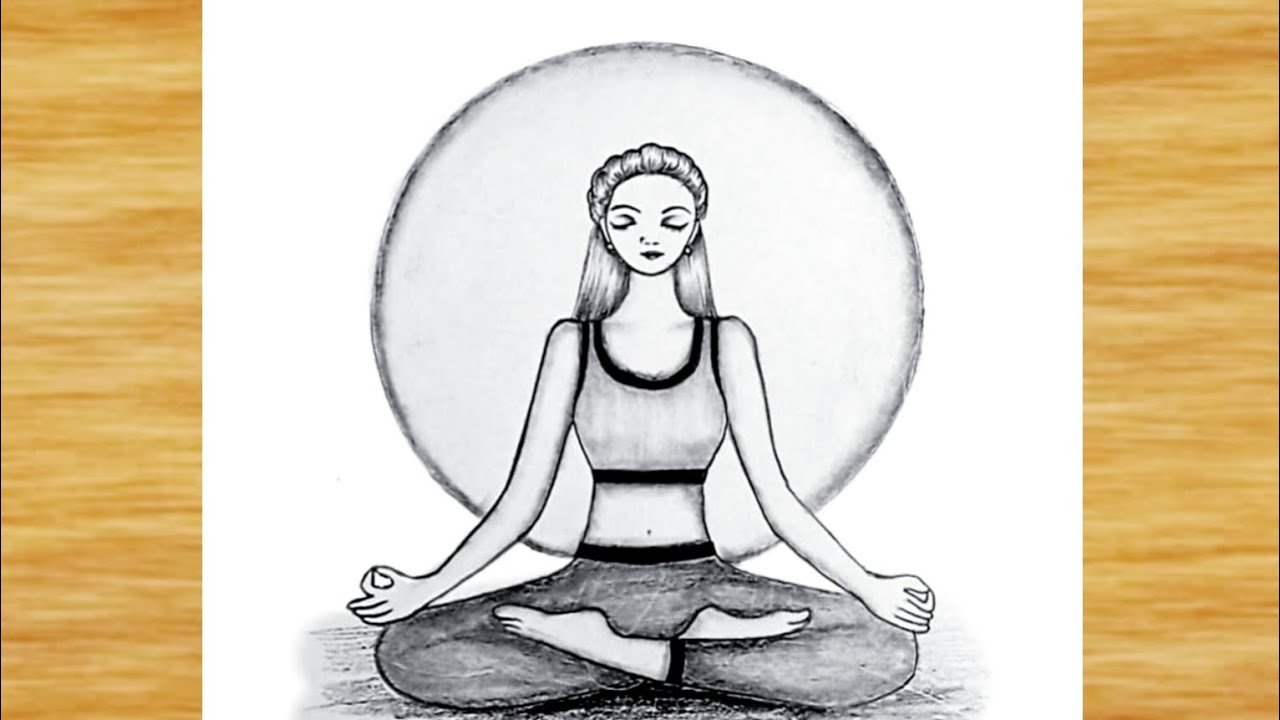 Yoga day Drawing ||How to draw yoga Girl ||Meditation Girl Drawing ...