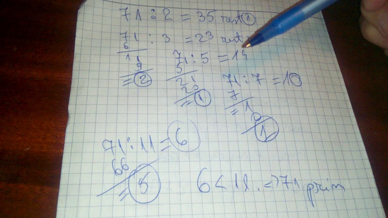 Aratati ca numarul 71 este prim prin impartiri succesive la nr prime ...