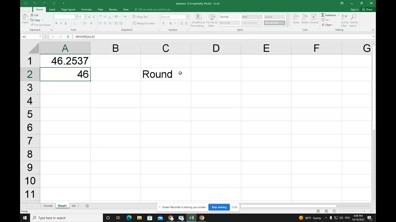 1.5 Round Function Excel 2016| الدالة ROUND| تقريب الأعداد - YouTube
