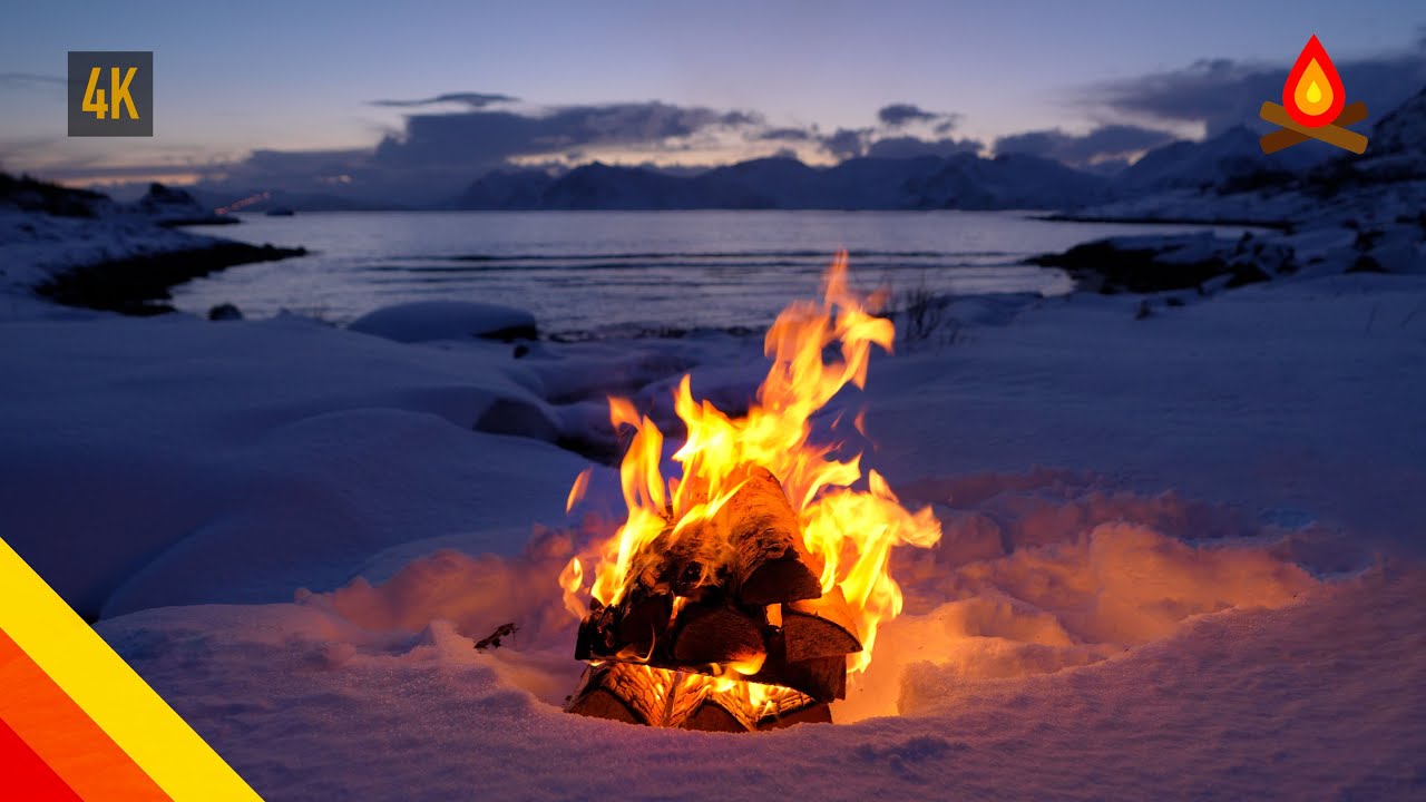 Lofoten ️ winter 🔥 campfire, 10 hours in 4K - YouTube