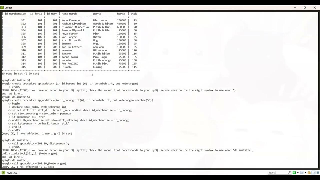 Stored Procedure And Function Mysql Command Prompt Laragon Youtube