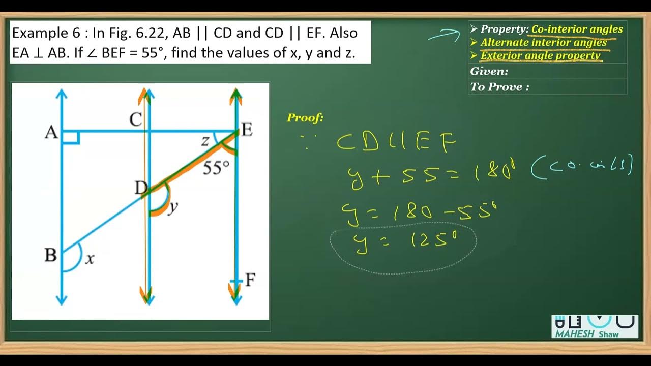 Example 6 In Fig 6 22, AB CD and CD EF Also EA ⊥ AB If ∠ BEF = 55°, find the values of x, y an ...