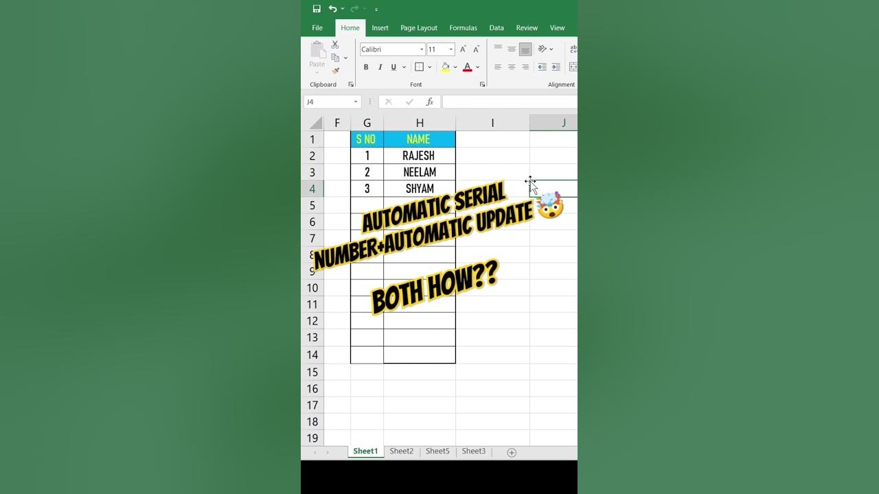 Create Automatic Service Number In Excel | Auto Update | #shorts #exceltips #excel #171 - YouTube