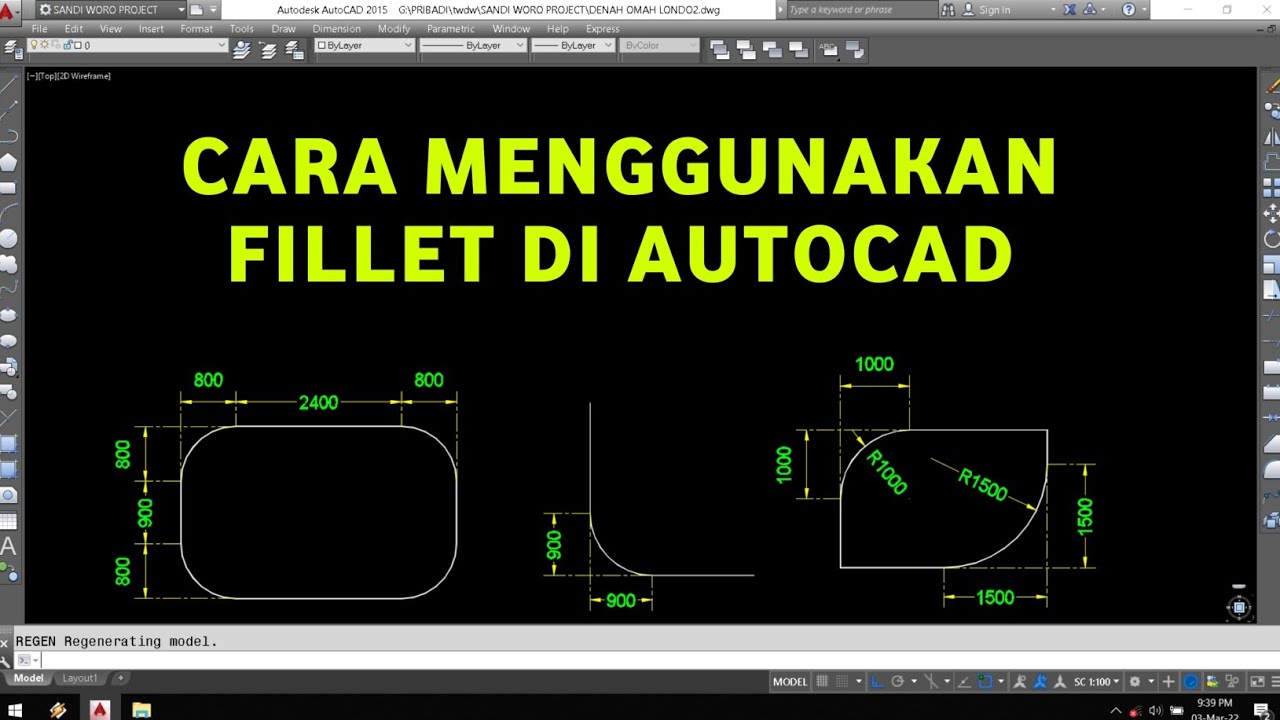 Cara menggunakan fillet Autocad - YouTube