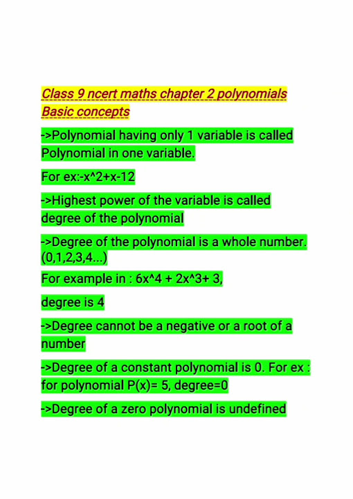 Class 9 ncert maths chapter 2 polynomials Basic concepts - YouTube