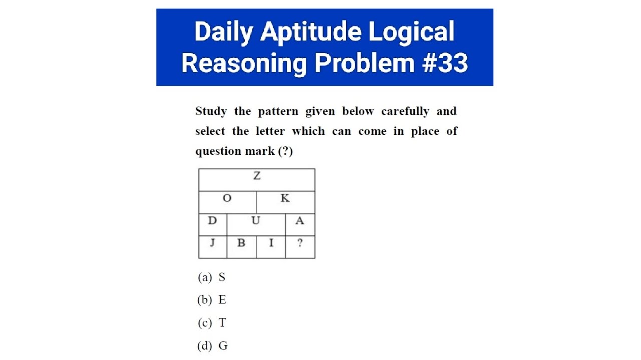 Daily Aptitude Logical Reasoning Problem #33 - YouTube