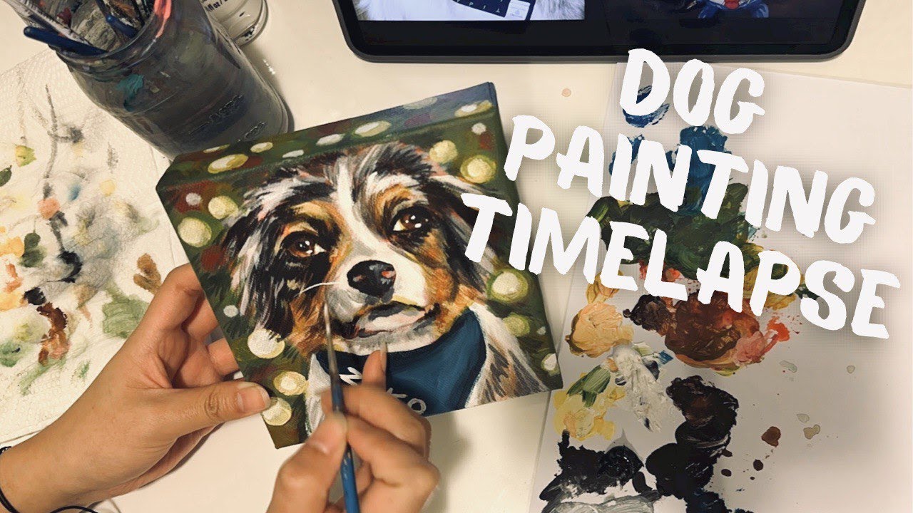 Dog Portrait Painting Timelapse - How to Paint a Dog (Christmas edition ...