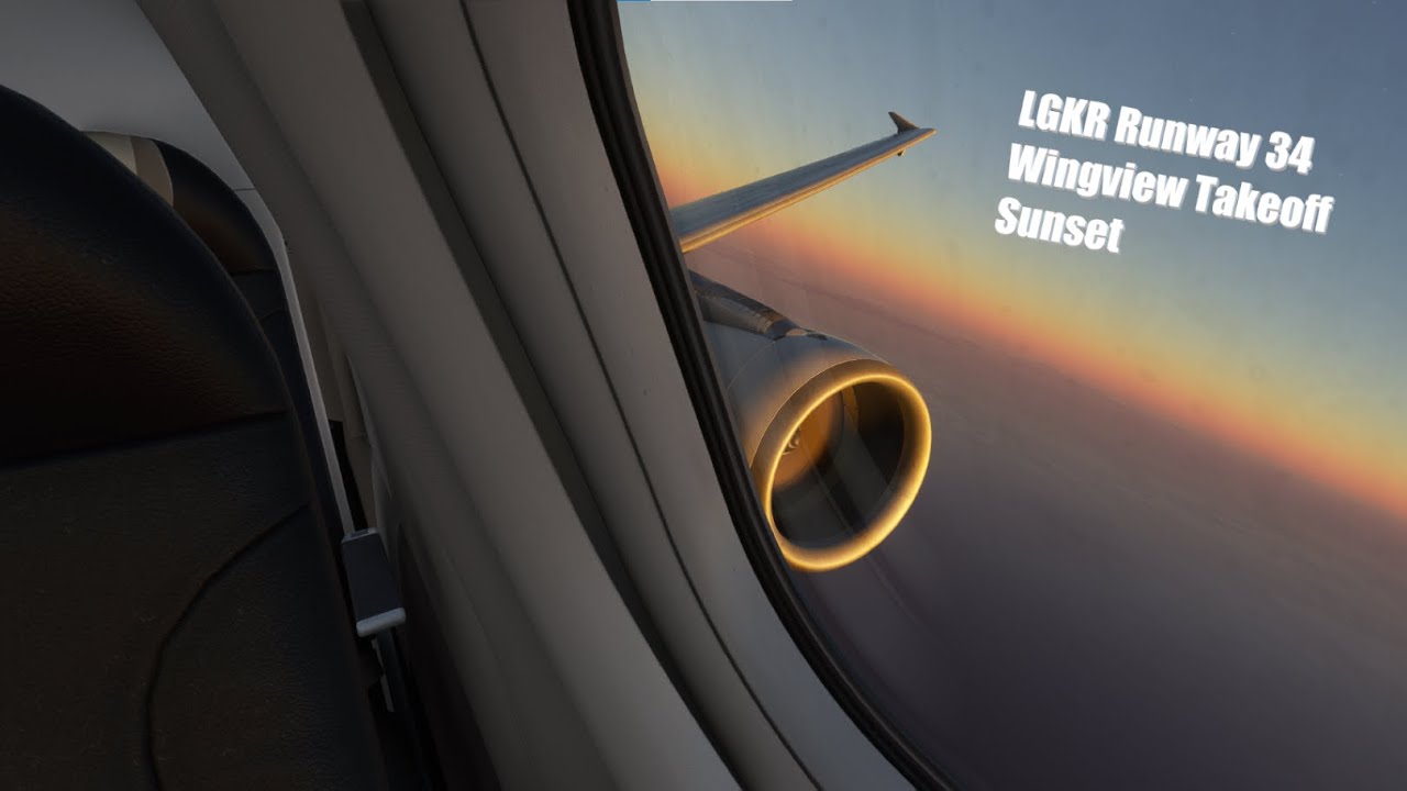Airbus A321-200 Sunset LGKR Wingview Takeoff 34 - YouTube