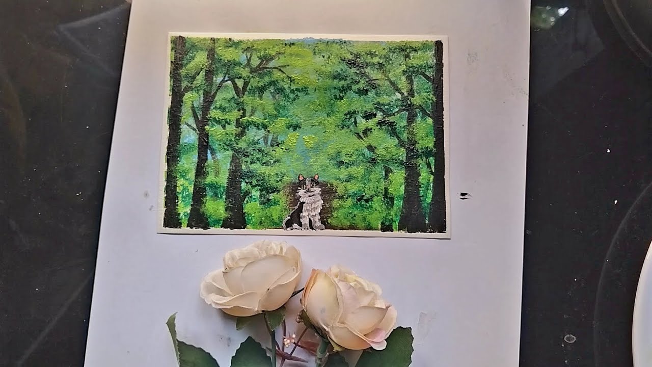 Drawing a Cat in the Forest | Acrylic Watercolor | Acrylic Scenery #7 ...