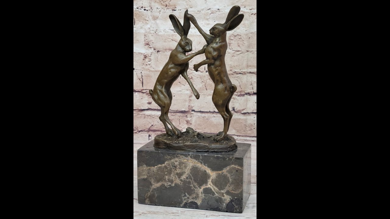 Boxing Hares Rabbits Bunnies Hot Cast Bronze Figurine Sculpture Statue ...