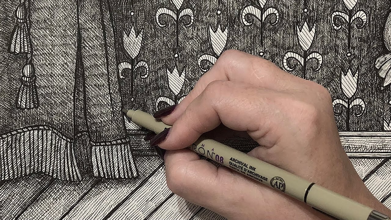 I drew an Edward Gorey style background for green screen! - YouTube