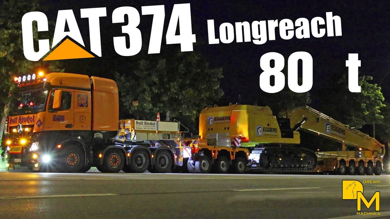 Caterpillar 374 long reach massive excavator getting moved! Watch this ...