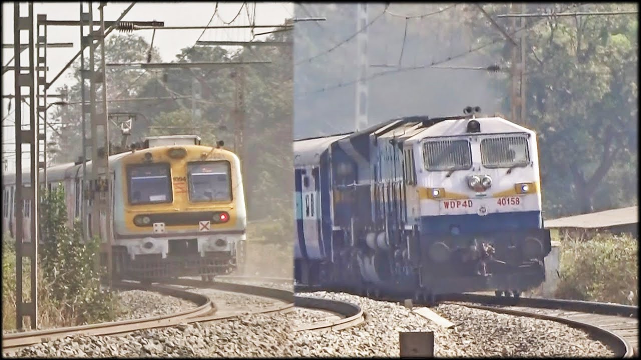 Thrilling High Speed Crossing of Express Train and Local Train at the ...