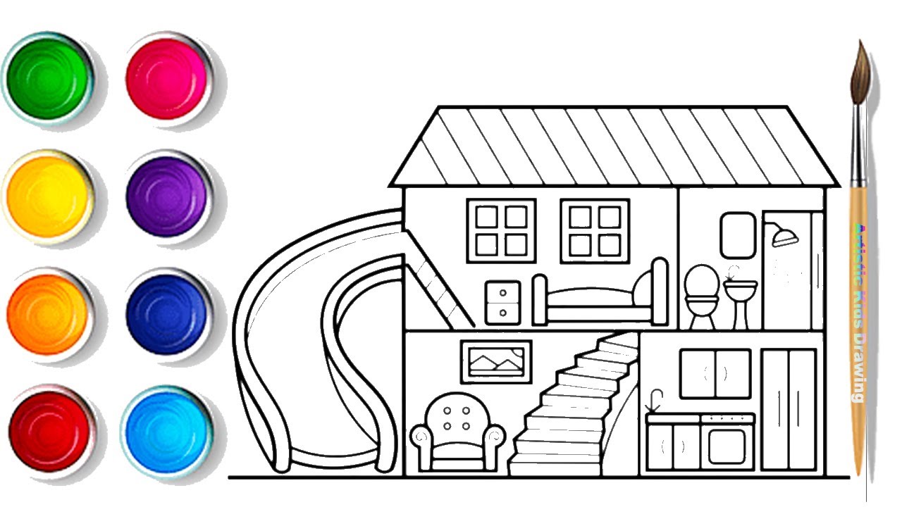 How to Draw big house easy for kids | Draw and Color a House for ...