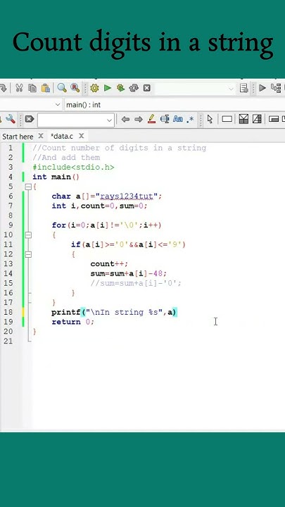 #102 Count number of digits in a string and add them || C Program #shorts #coding #string - YouTube