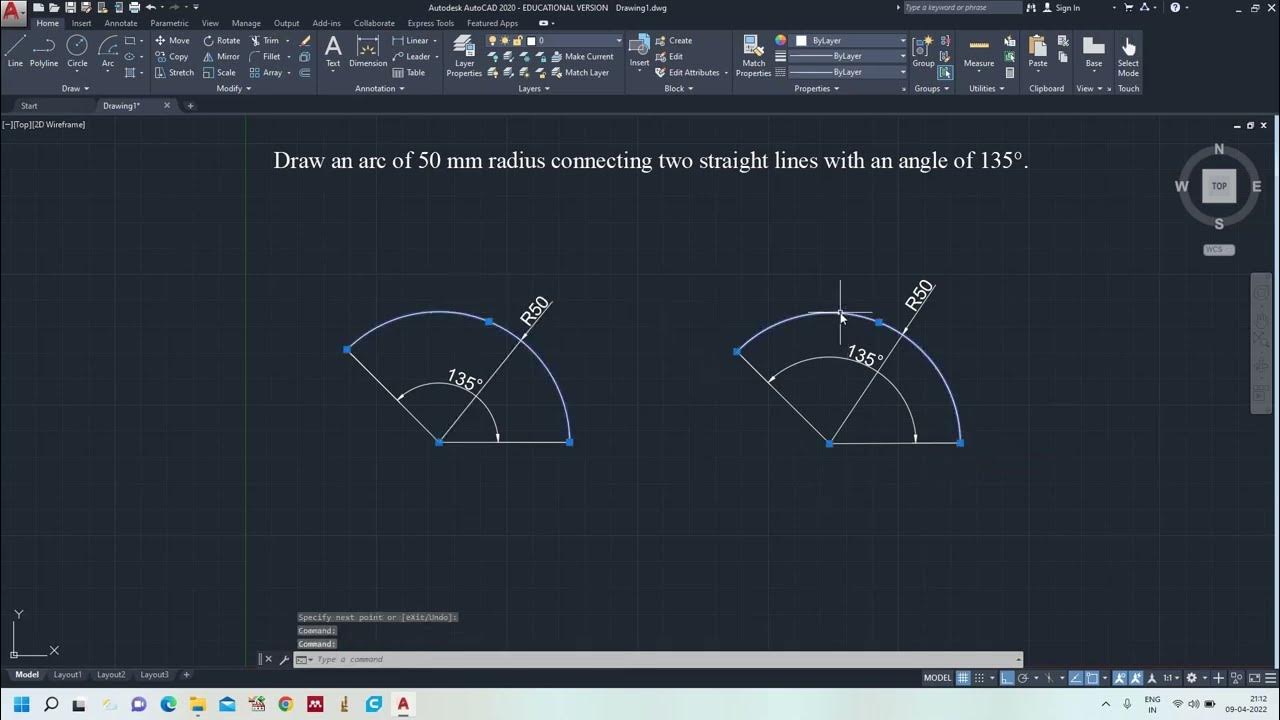 Arc (A) with radius and Angle using AutoCAD - YouTube