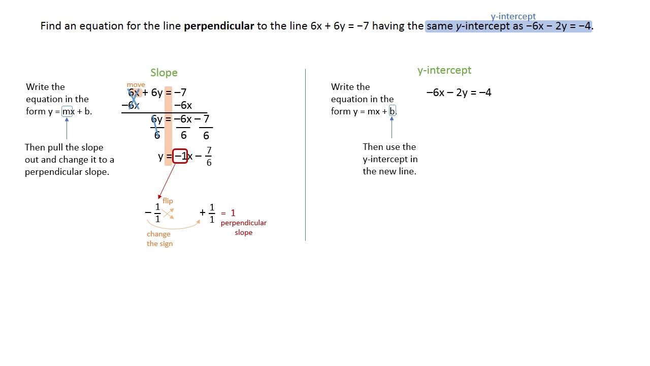 Write an Equation for Perpendicular Lines with two given lines - YouTube